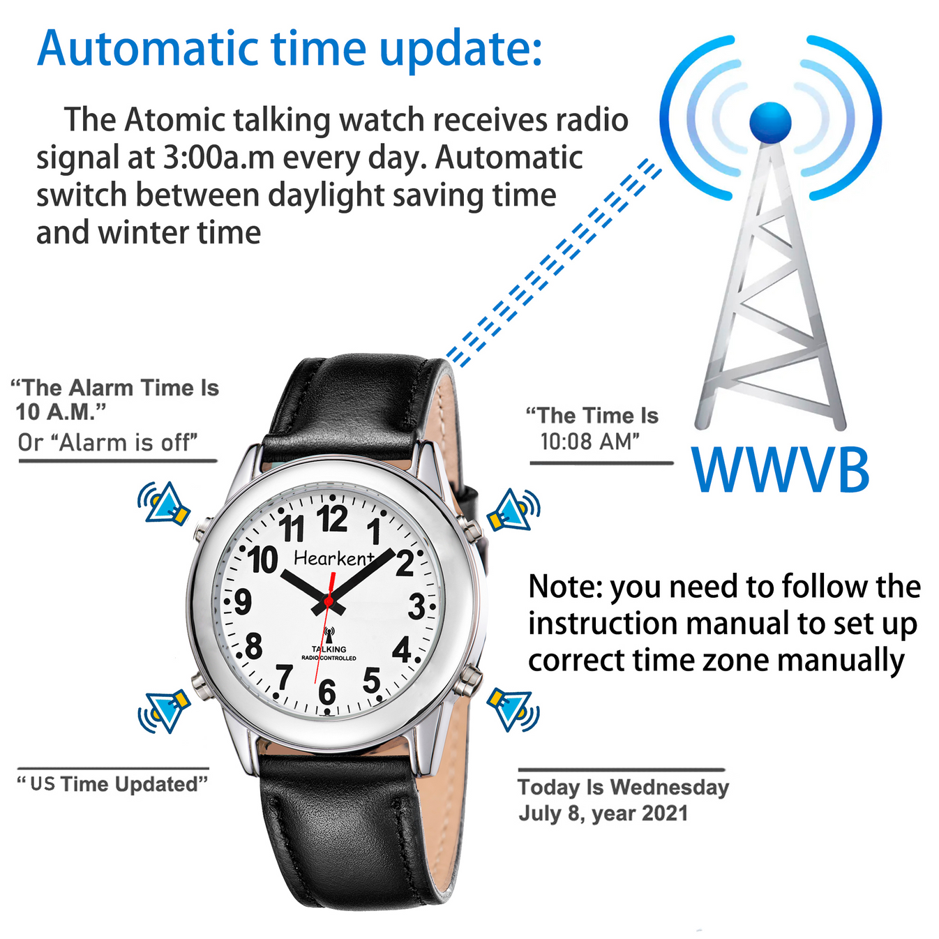 Hearkent Men's Atomic Analog Talking Watch 2108 – Hearkent Watches & Clocks